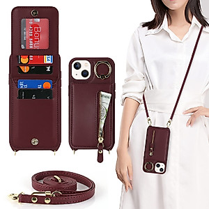 Jaorty Phone Case for iPhone 14 Plus with Strap,for iPhone 14 Plus Case Wallet with Card Holder for Women,Crossbody Lanyard Cases with Zipper Pocket Kickstand Ring Holder 6.7",White Leopard