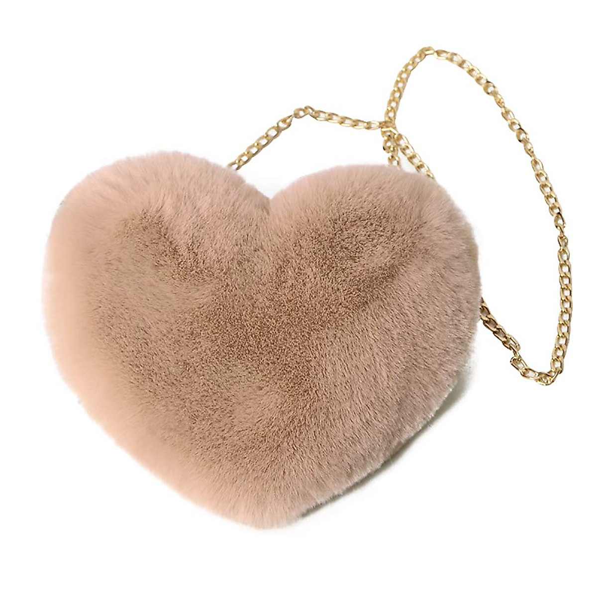 COSTYLE Valentine's Day Women Chain Plush Heart-shaped Bag Faux Fur Crossbody Bag Daily Cute Pouch Plush Wallet Red (Brown)