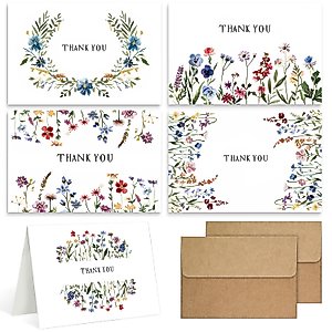 WEIZHEN Wildflower Thank You Cards with Envelopes (Bulk 20-4x6) - Thank You Notes Set - Floral Thank You Cards with Envelope - for Birthdays, Weddings, Bridal Showers, Baby Showers
