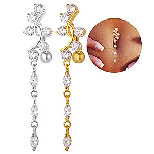 U7 Belly Rings Platinum Plated Cubic Zirconia Leaf Dangle Navel Rings for Women Beach Wear