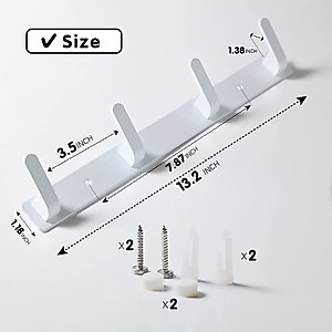 ninegridisland 4 Hooks White Towel Hooks for Bathrooms Farmhouse White Wall Mounted Hooks for Coat Rack Hooks Adhesive Bath Robe Hooks Stick on Wall Hook Rack Hat Key Hook for Hanging Bath Towel Hook