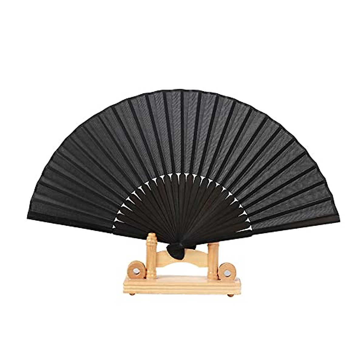 Minelife 2 Pack Bamboo Silk Folding Fan Handheld, Chinese Vintage Retro Fabric Fans, Black Hand Fan for Performance, Dance, Fighting, Wedding, Church, Party & Gift