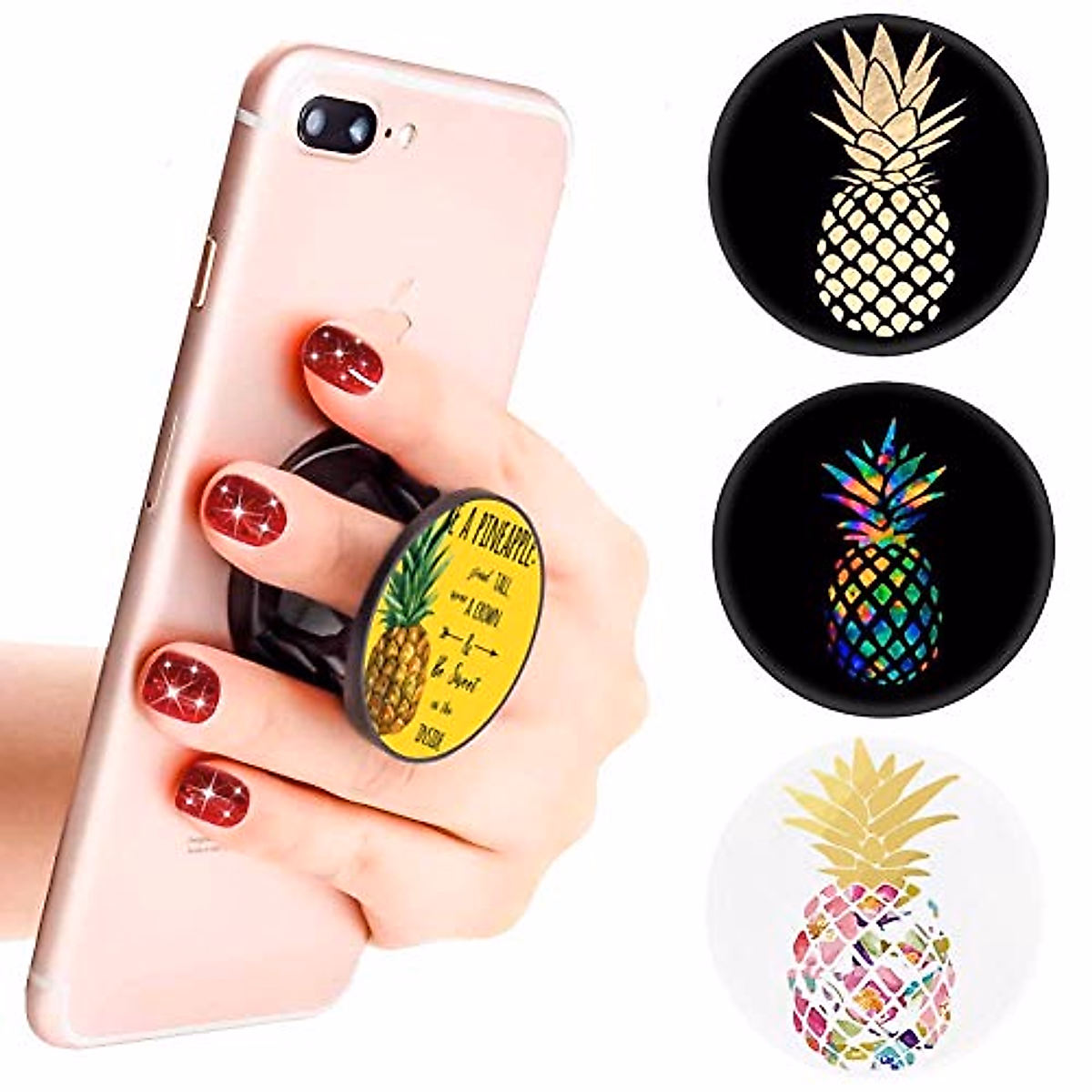 4 Pack Foldable Expanding Cell Phone Finger Stand Holder Compatible with All Smartphones and Tablets Yellow Rose Gold Rainbow Pineapple