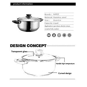 NARCE Stainless Steel Stockpot, 3 Quart Stock Pot with Lid, Heat-Proof Double Handles - Dishwasher Safe