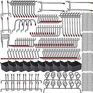 228PKS Pegboard Hooks Assortment with Metal Hooks Sets, Pegboard Bins, Peg Locks for Organizing Storage System Tools Accessories