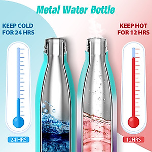 Sfee Insulated Water Bottle, 17oz Stainless Steel Water Bottles, Double Wall Vacuum Reusable Water Bottles Leak Proof BPA-FREE Sports Bottle Cup Keep Hot&Cold for Running Gym Cycling Kids(Ablue+Color)