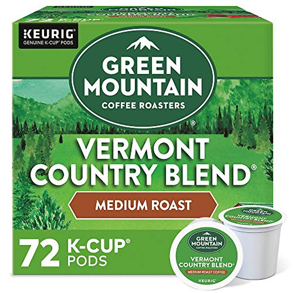 Green Mountain Coffee Roasters Vermont Country Blend, Single-Serve Keurig K-Cup Pods, Medium Roast Coffee, 12 Count (6 Pack)