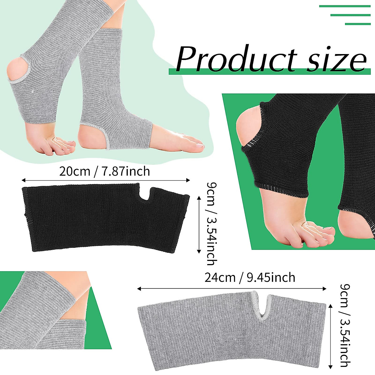 2 Pairs Ankle Compression Sleeve Open Heel Ankle Sleeve Elastic Light Ankle Support Sleeve Breathable Ankle Wraps Polyester Black Heels with Ankle Support Joint Support for Women Men, Black and Grey