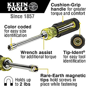 Klein Tools 65064 Hex Head 2-in-1 Nut Driver, 1/4-Inch and 5/16-Inch