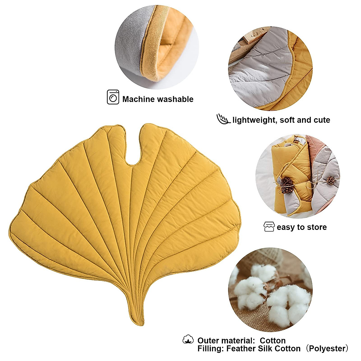 VARIPOWDER Baby Play Mat,45.3x50inch Cotton Crawling Cushion, Kids Room Rug Floor Gym,Soft Washable Non-Slip Room Decor Floor Rug, Activity Floor Carpet,Photo Studio Prop(Yellow)