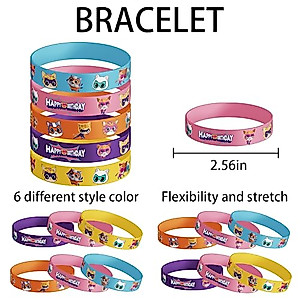 desmilo Super Cat Birthday Party Supplies,80pcs Super Cat Birthday Party Favors Includes 10 Cute Kitties Party Decorations Bracelets, 10 Cute Kitties Keychains, 10 Badge and 50 Stickers
