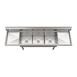 KoolMore 90 in. Three Compartment 18-Gauge Stainless-Steel Commercial Kitchen Sink, Bowl Size 18x18x14, with Three Basins and Pre-Drilled Faucet Holes and Two Drainboards (KM-SC181814-18B3)