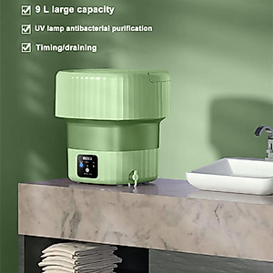 Portable Washing Machine, 9l Large Capacity, Foldable Washing Machine Suitable For Washing Small Clothes, Baby Clothes, Underwear, Socks, Pet Supplies, Apartments, Camping, Rv Travel Laundry- Green …