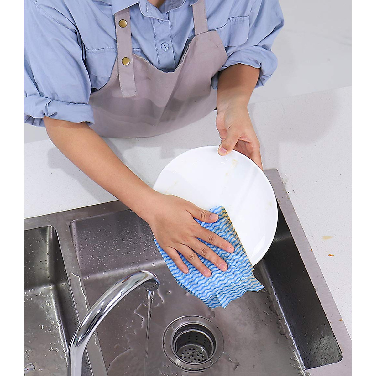 KMAKII Handi Wipe Reusable Cloths - Multi-Purpose Disposable Dish Cloths and Towels, Ultra Absorbent, Fast-Dry, Durable Cleaning Wipes for Kitchen and Home, Blue, 11.8 x 21 inches, Pack of 80