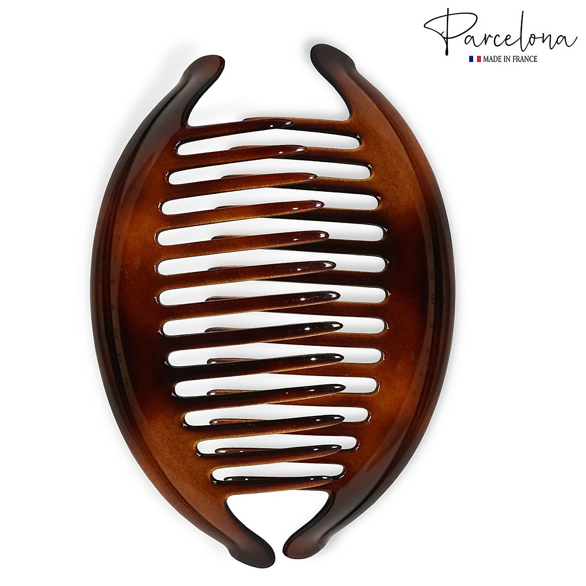 Parcelona French Banana Wide Edge Tortoise Shell Brown Extra Large 7” Celluloid 13 Teeth Set of 2 Side Hair Combs for Women and Girls