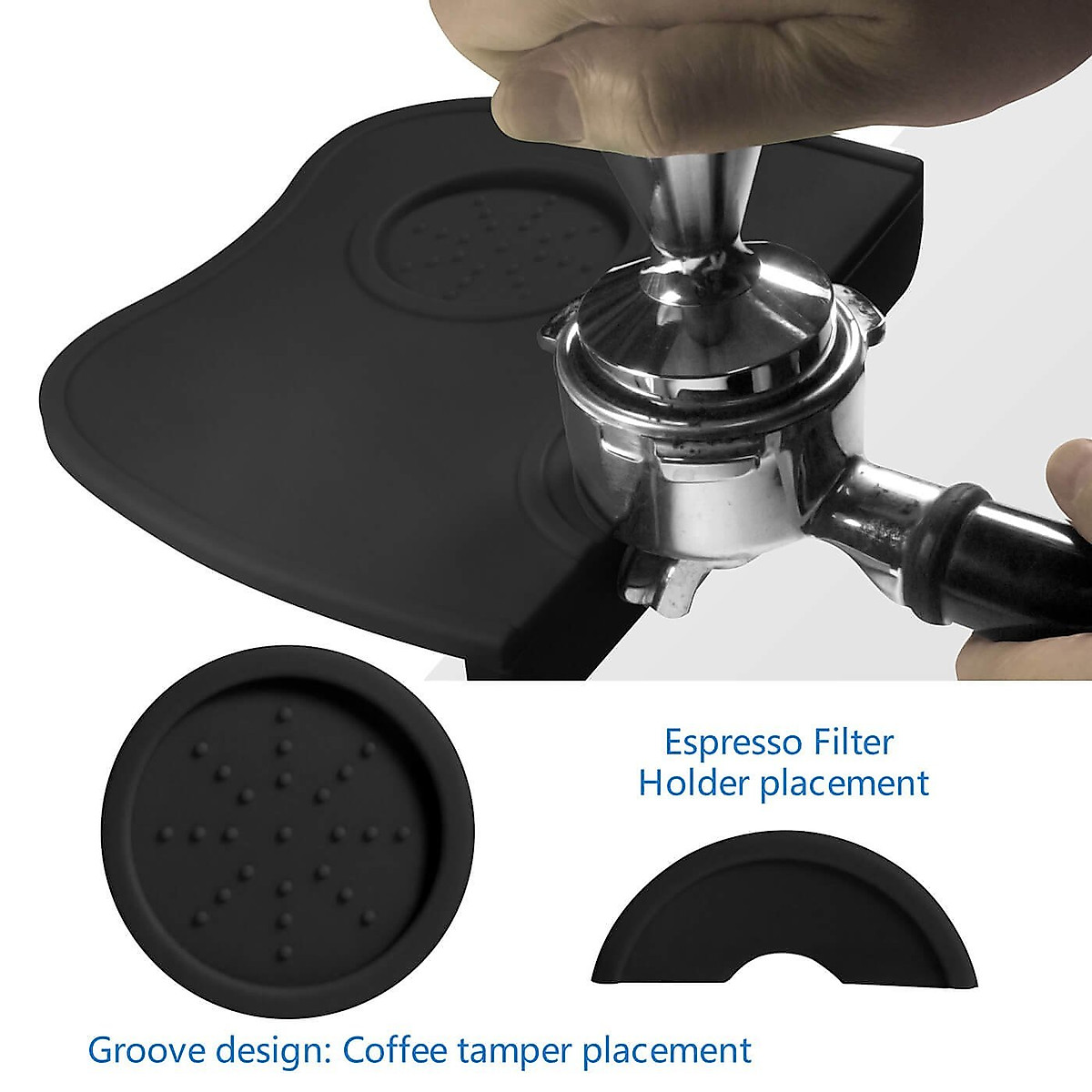 Handook Tamper Mat, Espresso Tamper Mat, 8.3 X 5.9 Inch Coffee Mat, Coffee Tamper Mat for Espresso Machine, Espresso Accessory, Barista Tools, Coffee Tamper Station, Espresso Pad for Counter (Black)
