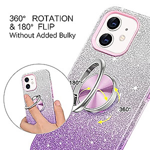 BENTOBEN iPhone 12 Case, iPhone 12 Pro Case, Slim Fit Glitter Sparkly with 360° Ring Holder Kickstand Magnetic Car Mount Supported Protective Girls Women Cover for iPhone 12/12 Pro 6.1“, Purple