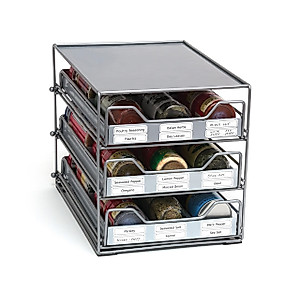 Lipper International Three-Tier Tilt Down Kitchen and Cooking Spice Drawer, Silver/Gray