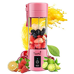 Portable Blender, Personal Mini Bottle Travel Electric Smoothie Blender Maker Fruit Juicer Cup, with 13oz Bottles, 6 Blades and USB Rechargeable Batteries for juice shakes and smoothies (Pink)