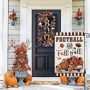 Welcome Fall Garden Flags for Outside Decorations, FOOTBALL and Fall Y'all Truck with Maple Leaves Small Yard Flag, Harvest Autumn Thanksgiving Seasonal Farmhouse Holiday Outdoor Decor 12x18 Inch Vertical Double Sided