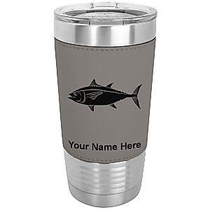 LaserGram 20oz Vacuum Insulated Tumbler Mug, Tuna Fish, Personalized Engraving Included (Faux Leather, Gray)