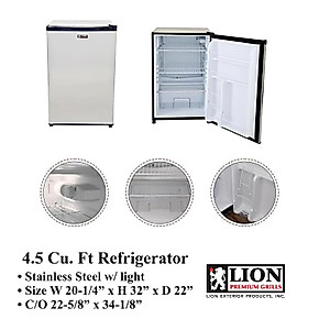 AMS Fireplace, Lion 40 Inch Grill Package w Double Access Drawer and Horizontal Single Door side burner Refrigerator Liquid Propane