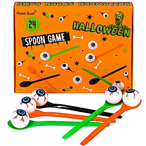 24 Packs Halloween Game Eyeball Spoon Relay Race Toy Set- Indoor Outdoor Party Supplies Decorations