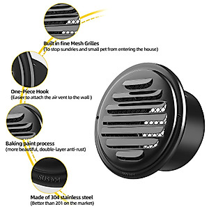 6inch 304 Stainless Steel Air Vents Cover, piiyoosnn Louvered Grille Cover Vent Flat Ducting Air Vent Wall Inlet with Built-in a Fly Screen Mesh for HVAC Ventilation