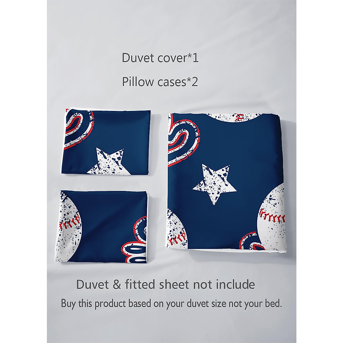 QOOMO Baseball Duvet Cover Set King Size,Sports 3 Piece Bedding Set,0 Comforter Cover with Pillowcases,Ultra Soft,100% Polyester,No Comforter,No Sheets