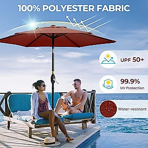 SUNVIVI OUTDOOR 7.5' Outdoor Patio Umbrella, Patio Umbrella, Market Umbrella, Luxury Aluminum Pole Umbrella with Push Button Tilt and Crank, 6 Ribs, Polyester Canopy, Red