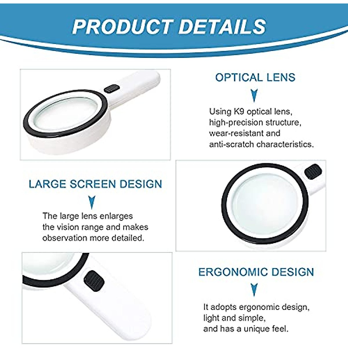Magnifying Glass with 12 LED Lights, 30X Double Glass Lens Handheld Illuminated Magnifier Reading Magnifying Glass with for Seniors Read, Coins, Stamps, Map, Inspection, Macular Degeneration