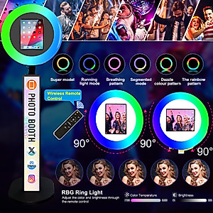 ZLPOWER Portable Photo Booth Shell Stand Stand for IPad 10.2" 10.9" 11" 12.9" Printer Stand Selfie Customized Logo Photobooth with Round RGB LED Light Ring and Flight Case for Events Christmas Wedding