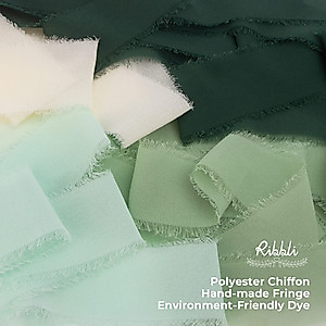 Ribbli Forest Green Chiffon Ribbon 1-1/2 inch x 20 Yard Handmade Fringe Chiffon Silk Ribbon,Black Ribbon for Wedding Invitations, Bridal Bouquets Wrapping, Flower Arrangement Decoration