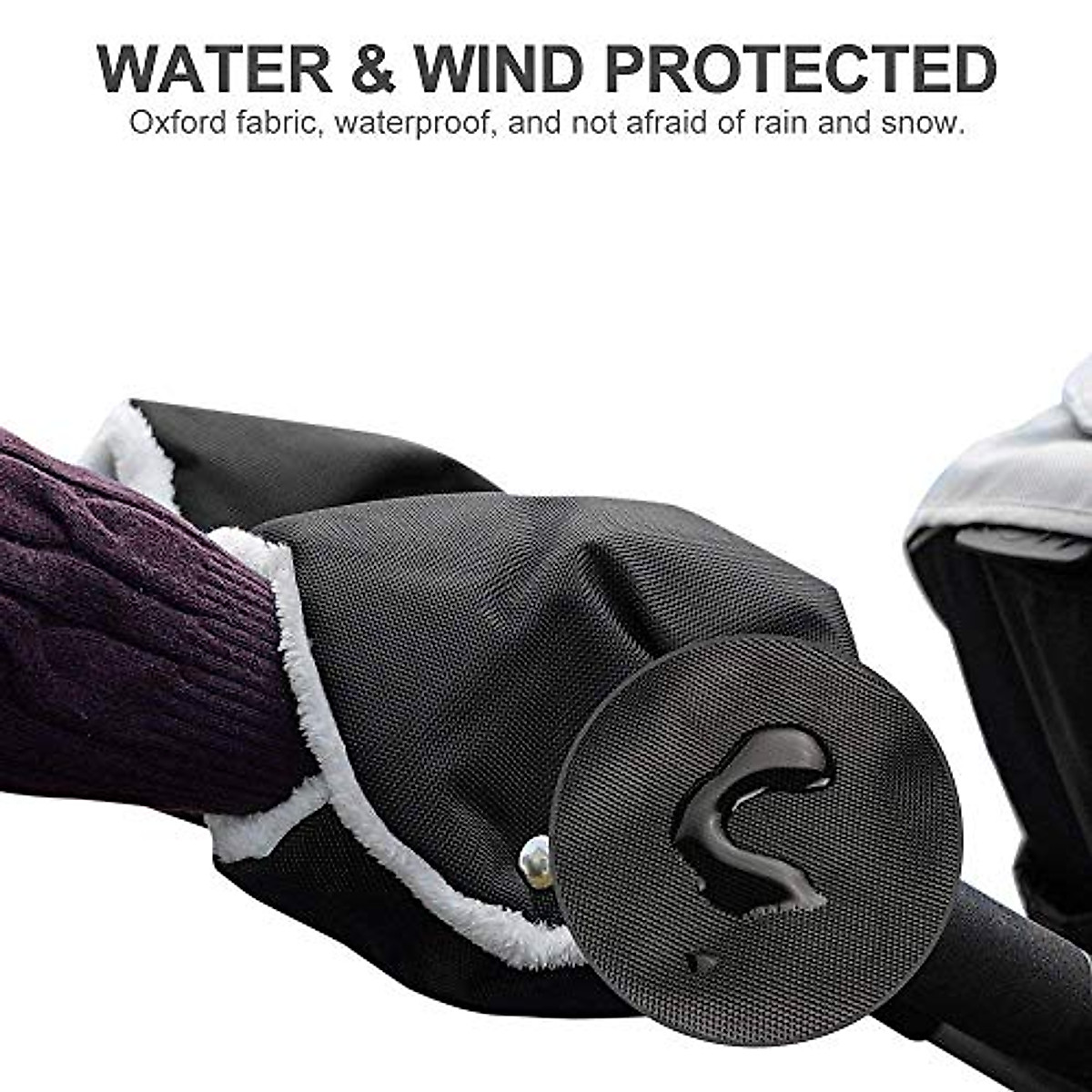 Stroller Hand Muff Winter Extra Thick Pushchair Gloves Black Hand Warmer for Parents and Caregivers in Cold Weather Anti-Freeze Windproof Snowproof Aosbos