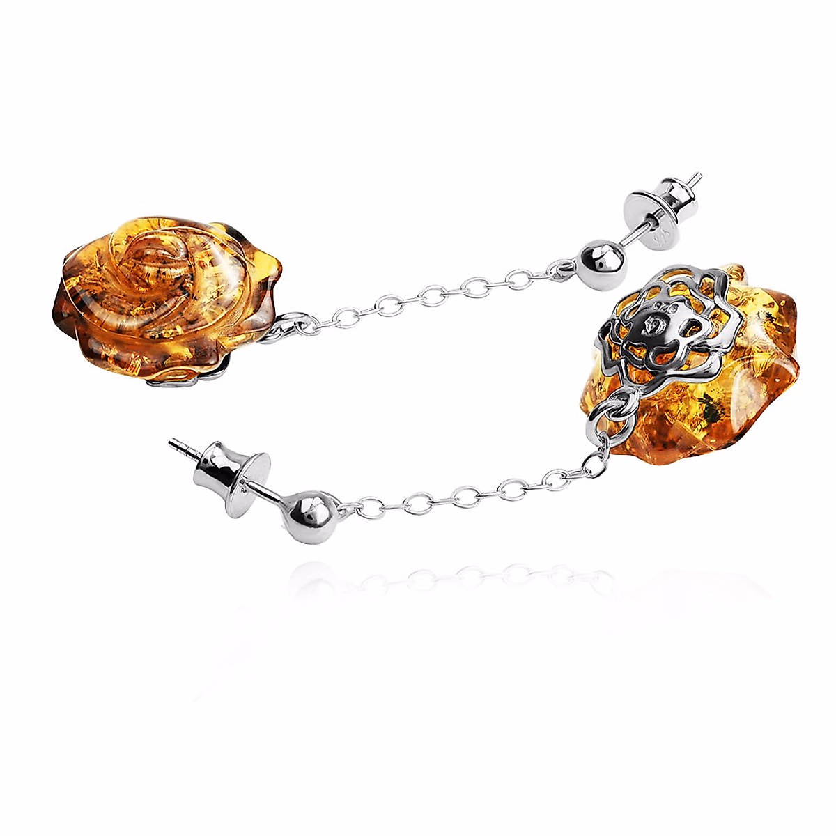 Ian and Valeri Co Amber Sterling Silver Rose Dangle Earrings
