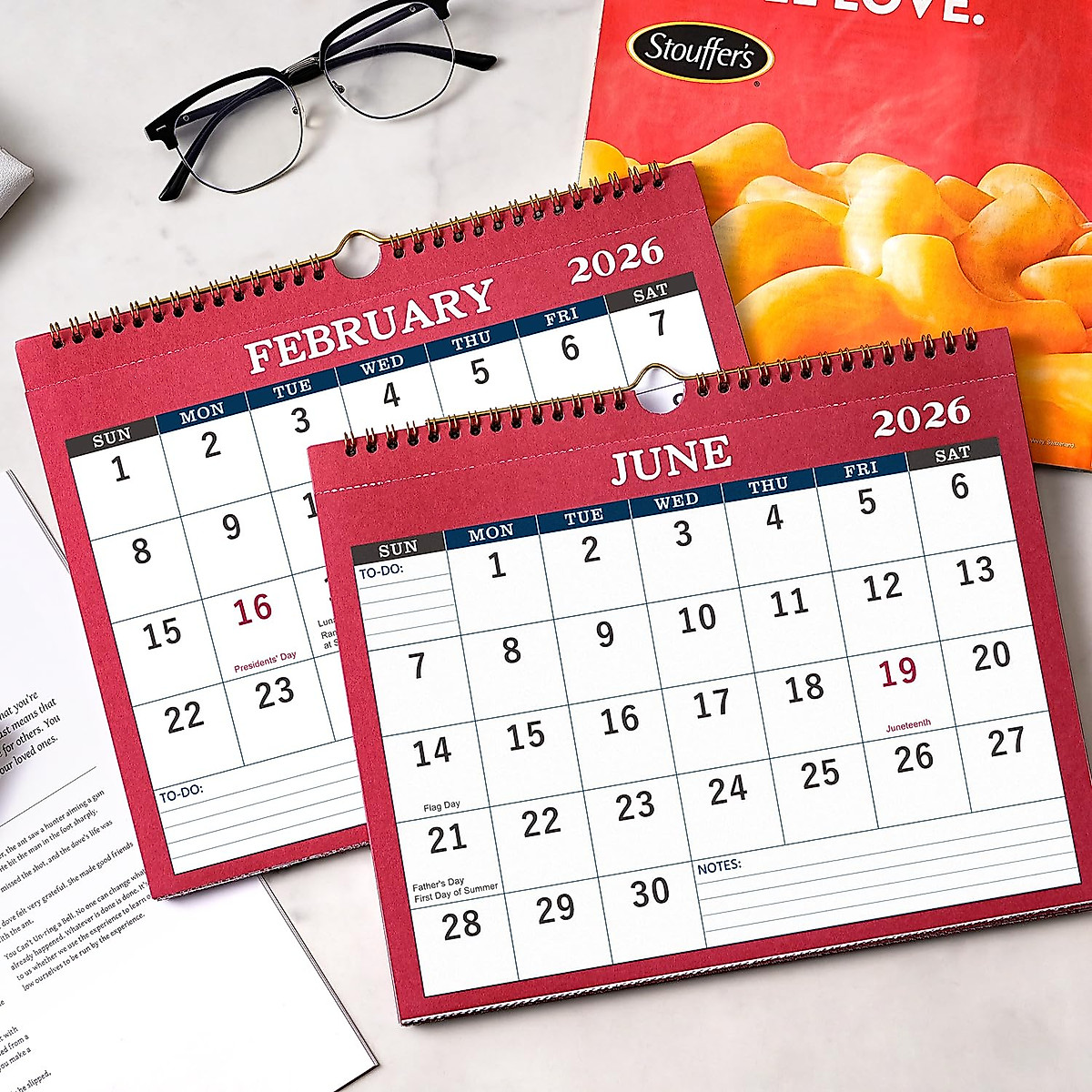 2023-2024 Calendar - 18 Monthly Calendar with Thick Paper, 14.6" x 11.5", Jan. 2023 - Jun. 2024, Twin-Wire Binding + Hanging Hook + Unruled Blocks with Julian Date, Horizontal - Pink