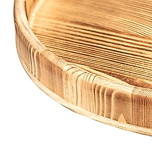 13 Inches Large Solid Wooden Serving Tray Round Tea Coffee Table Tray Snack Food Meals Serving Plate Kitchen Party Bar Server Breakfast Tray with Raised Edges Ottoman Tray Nature Wood