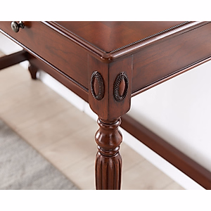 LEEMTORIG Traditional Solid Wood Writing Desk, Small Secretary Desk with 2 Drawers, Mahogany Desk Cherry Wood Writing Table for Home Office, 46" W French Provincial Desk, Cherry Walnut BSZ-1533-WD