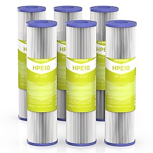 MewMore 20 Micron Whole House Water Filter Cartridge, Pleated Sediment Filters for Well Water, Universal Replacement for Any 10 inch RO Unit - 10" x 2.5" Cartridges - Pack of 6