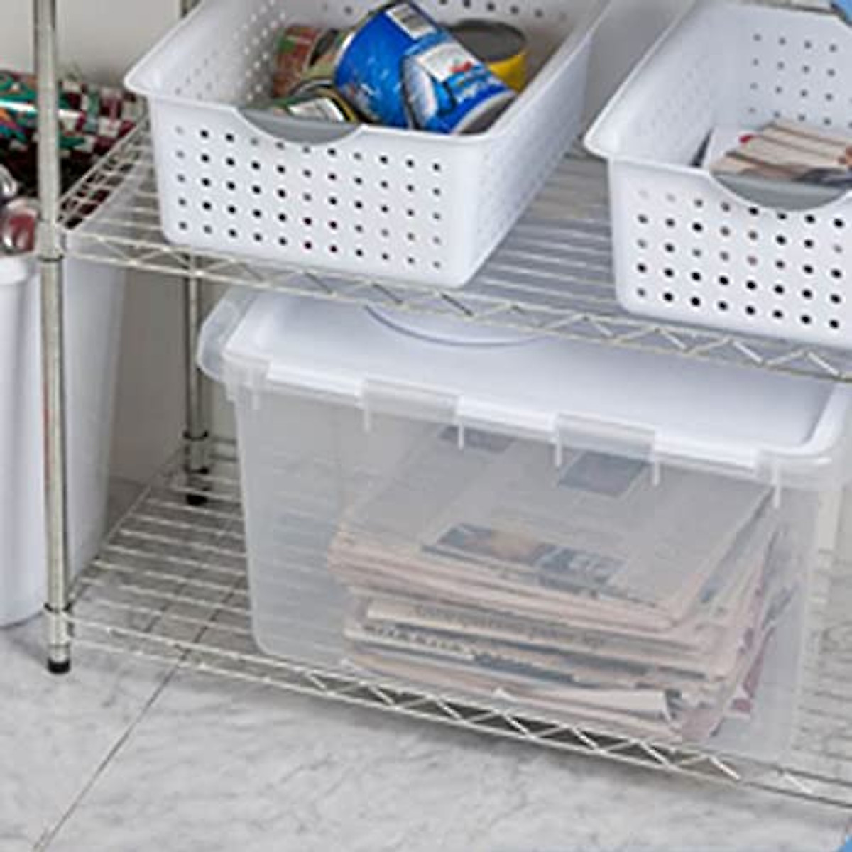 Sterilite 48 Quart Multipurpose Clear Base Storage Box Tote Container with Secure Hinged Lid for Home or Office Organization, (30 Pack)