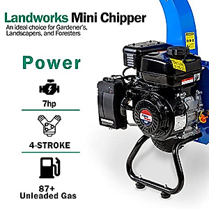 Landworks Mini Wood Chipper Shredder Mulcher Heavy Duty 7HP Compact Design 3" Inch Max Capacity
