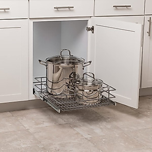 Knape & Vogt RS-MUB-17-FN 5 in. H x 18 in. W x 20 in. D Multi-Use Basket Silver Pull Out Cabinet Organizer, Frosted Nickel