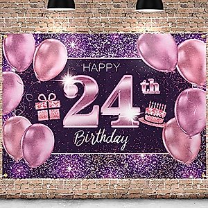 PAKBOOM Happy 24th Birthday Banner Backdrop - 24 Birthday Party Decorations Supplies for Women Her - Pink Purple Gold 4 x 6ft