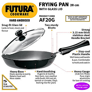 Hawkins Futura Hard Anodised Frying Pan With Glass Lid, 22cm Black