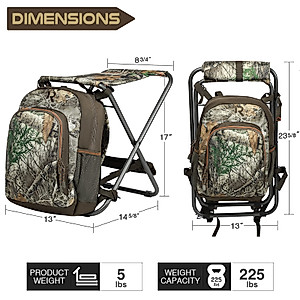 TR 3 in 1 Cooler Backpack Chair for Adults,Portable Hunting Backpack and Seat Combo, Foldable Fishing Backpack Stool,Camping Backpack Chair with Insulated Cooler Bag for Outdoor Venture Hiking Cycling