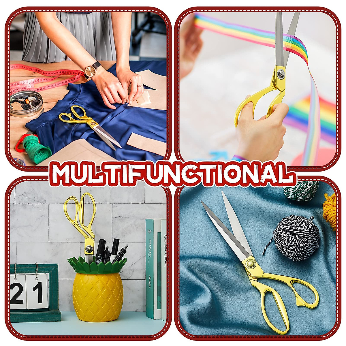 3 Pcs Ribbon Cutting Scissors Gold Metal Scissors Heavy Duty Stainless Steel Fabric Tailor Scissors for Ceremony Events Inaugurations Dressmaking Sewing Plastic Cardboard,10.43 x 2.76 Inch