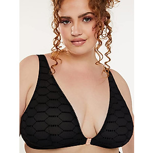 Savage X, Women's, Flocked Logo Bralette, All Gender, Unlined, Rose Gold-Tone Front Closure, Mesh, Wireless, Black Caviar, 3X