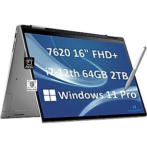 Dell Inspiron 7620 2-in-1 Business Laptop, 16'' WUXGA Touchscreen (Intel 12-core i7-1260P, 64GB RAM, 2TB SSD, Rechargeable Stylus) 13-Hr Battery Life, FP, Thunderbolt, FHD Webcam, Win 11 Pro, Silver