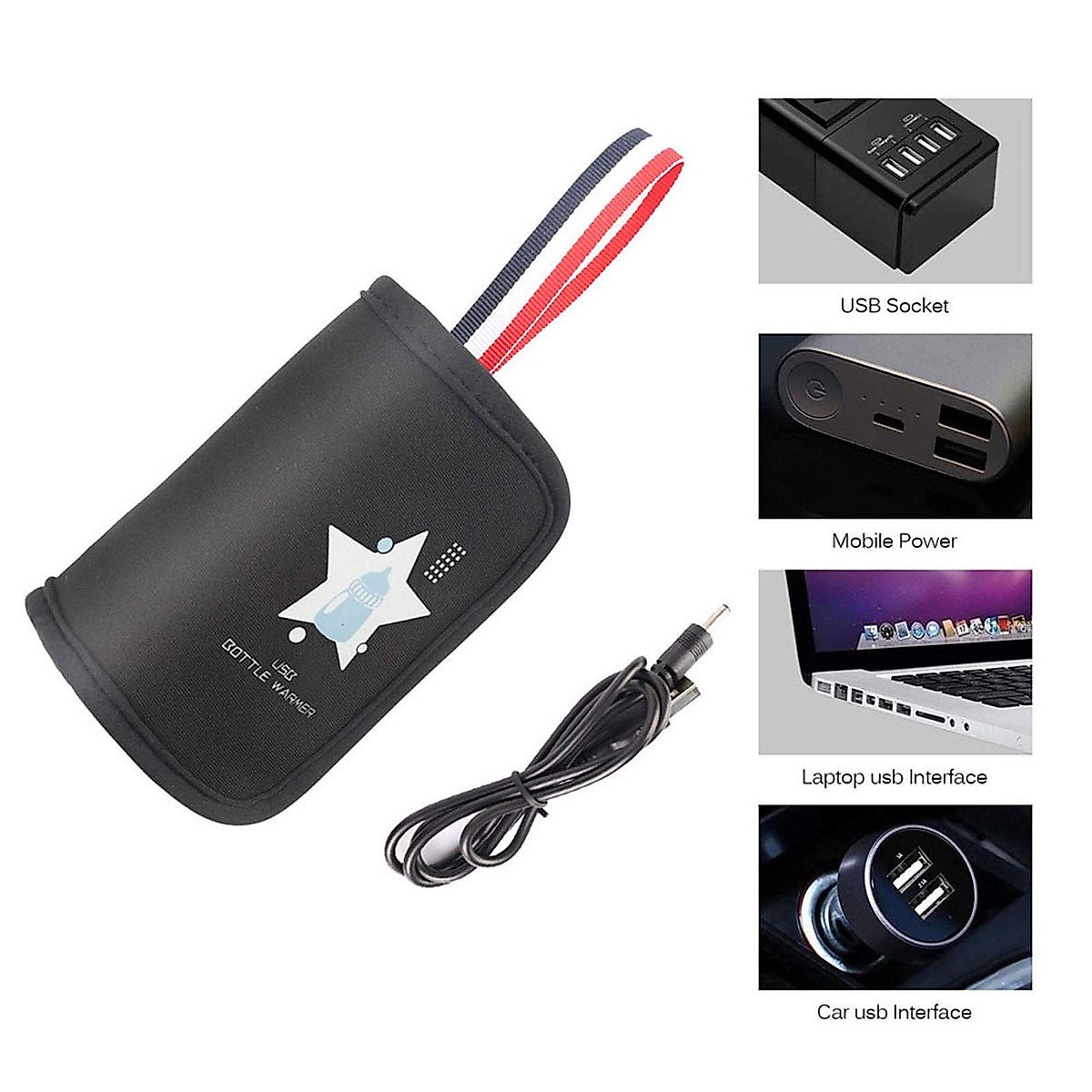 USB Baby Bottle Warmer, Razzil DC 5V USB Heating Portable Car Travel Milk Bottle Warmer, Keep Baby Milk Warm (Power Bank NOT Include)