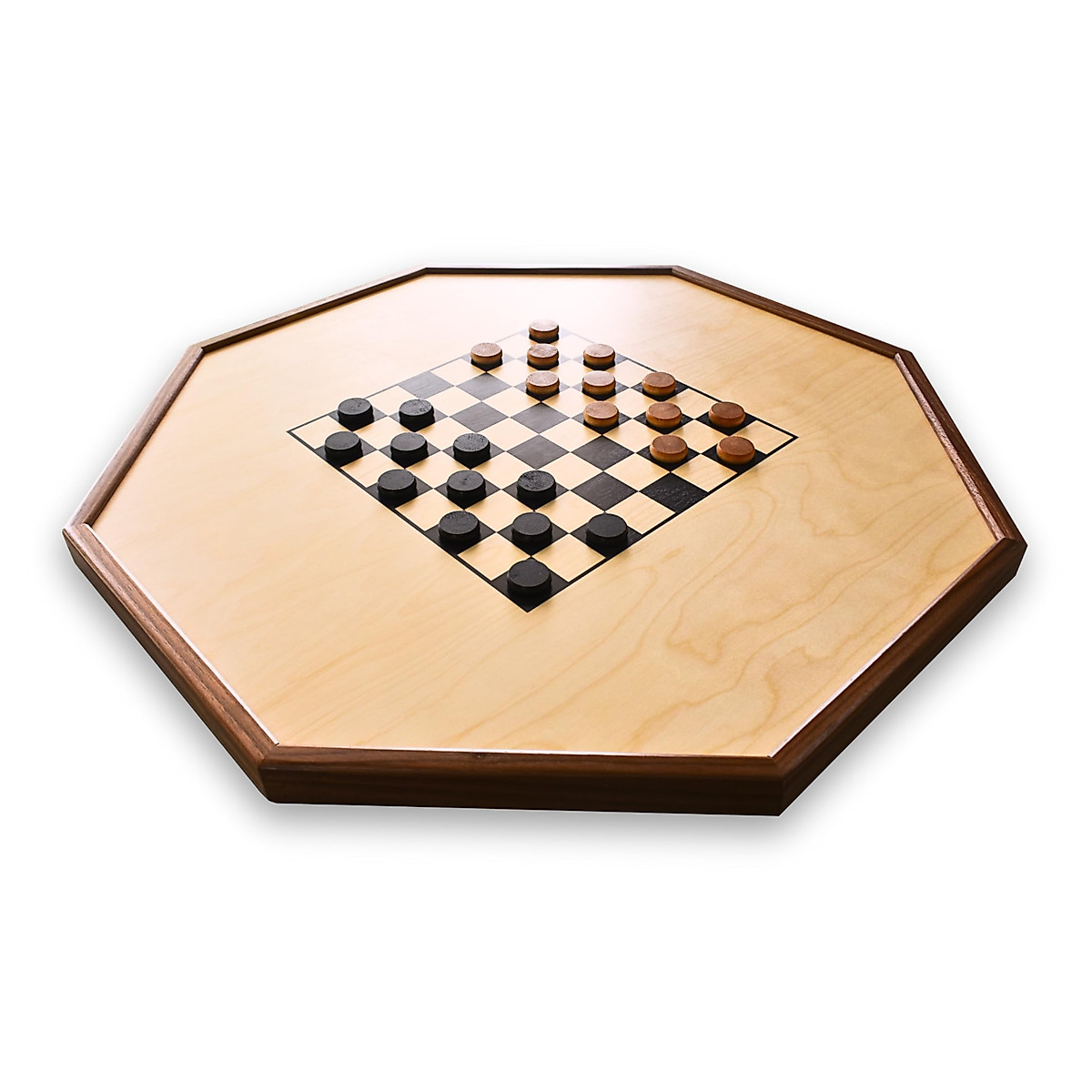 The Deluxe (Walnut Rail) - Traditional Octagon Crokinole Board Game Set